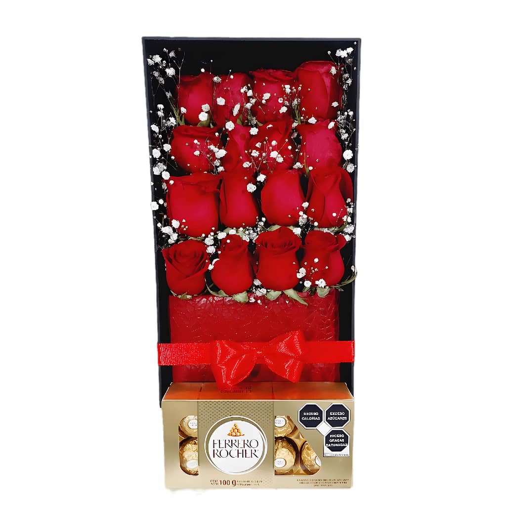 Caja con rosas y ferreros - De Ramito en Ramito Caja con rosas y ferreros - De Ramito en Ramito
